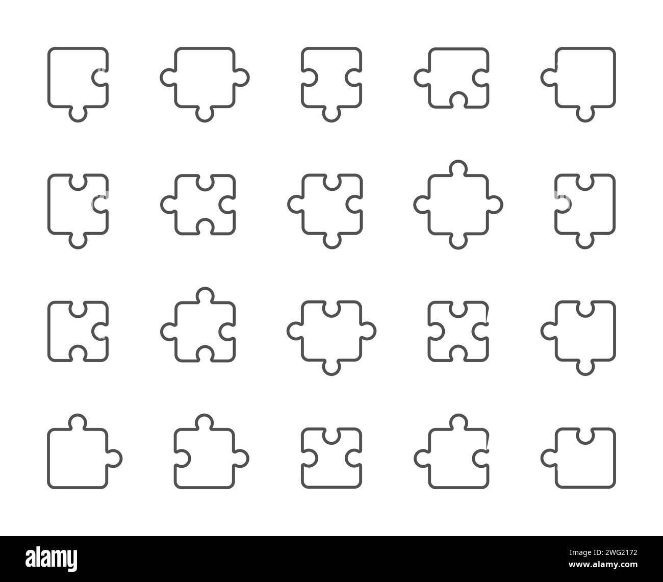Puzzle line icons. Jigsaw Challenge, Strategy, Puzzle pieces icons. Fun ...