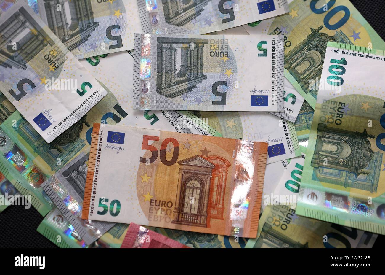 Bayern, Deutschland 02. Februar 2024: Hier im Bild Geld, Geldscheine ...