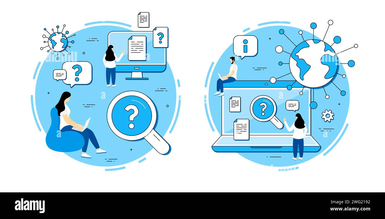 FAQ, UI Vector Icons Set. Search Information, Online Question. Metaphor ...
