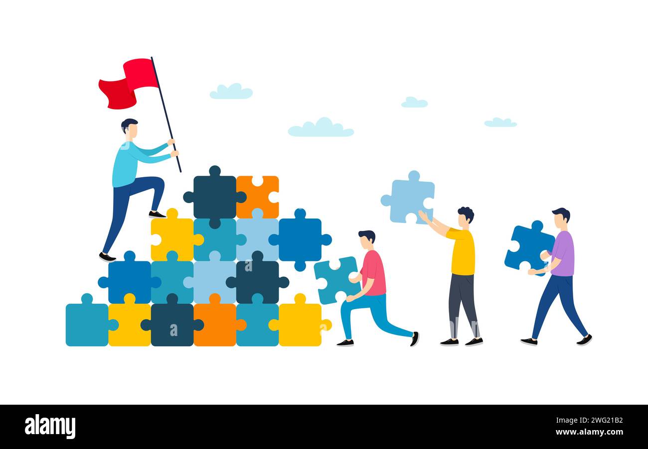 Business puzzle concept. Office teamwork and partnership. Team work ...
