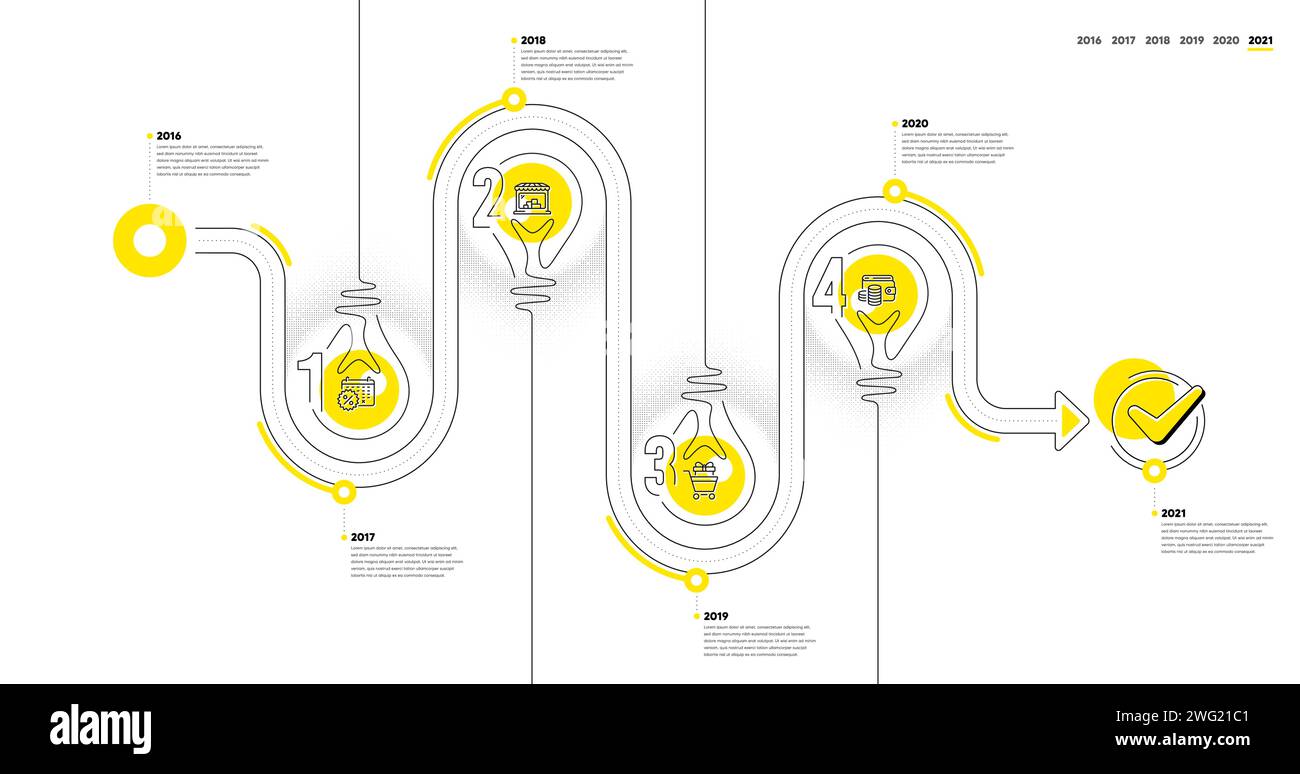 Timeline path with icons and 4 steps. Buying process with numbers ...