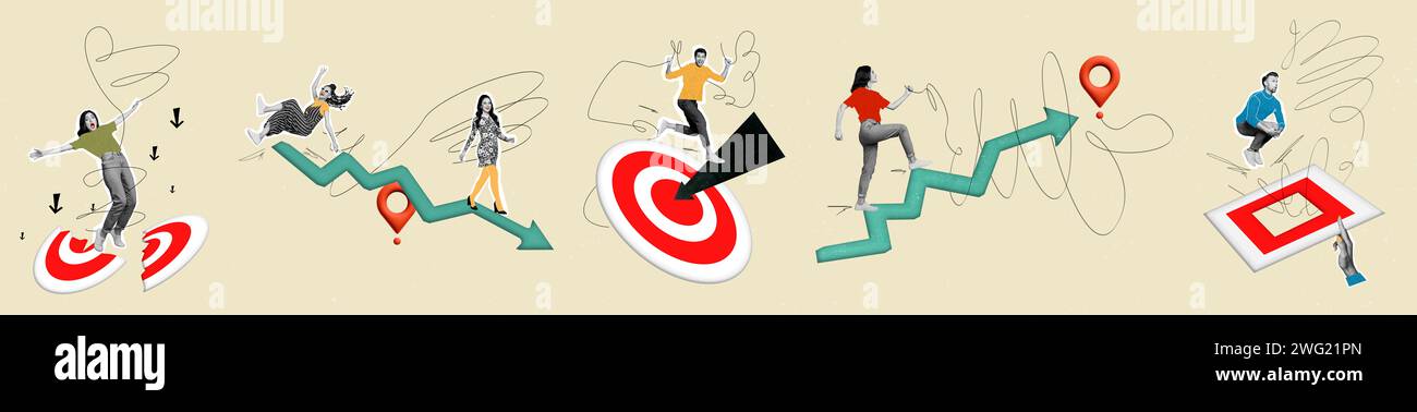 Collage panorama collection of business people reaching all their goals ...
