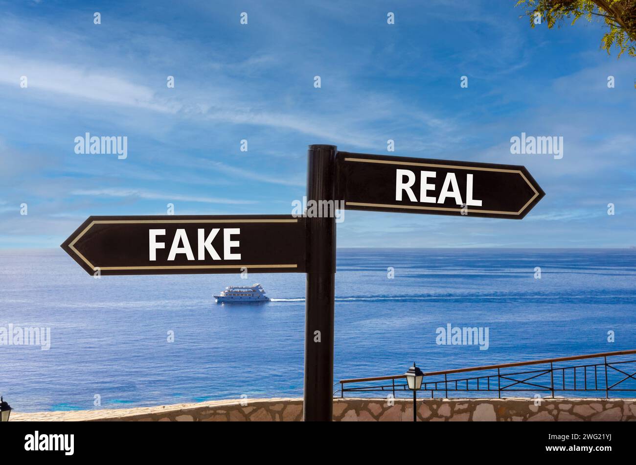 Real or fake symbol. Concept word Real or Fake on beautiful signpost ...