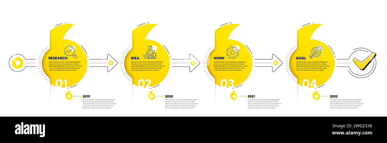 Quotation bookmarks timeline with icons. 4 steps journey concept of ...