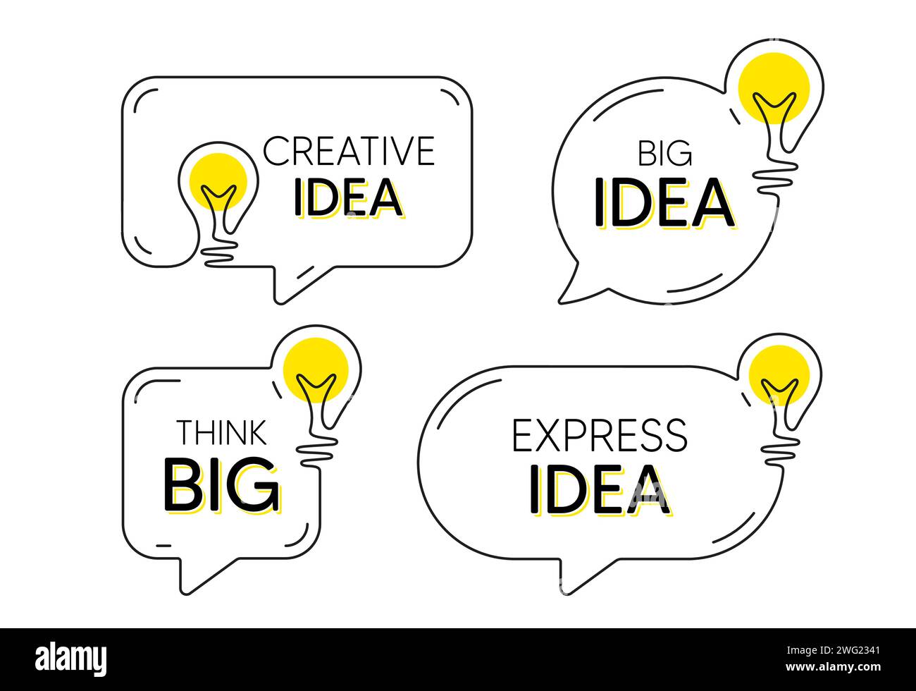 Continuous line idea speech bubble icon. Chat message with light bulb silhouette. Big idea think ...