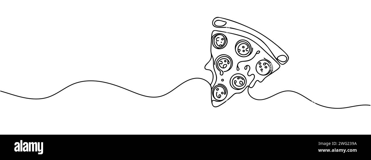One continuous line drawing of a piece of pizza. Vector illustration ...