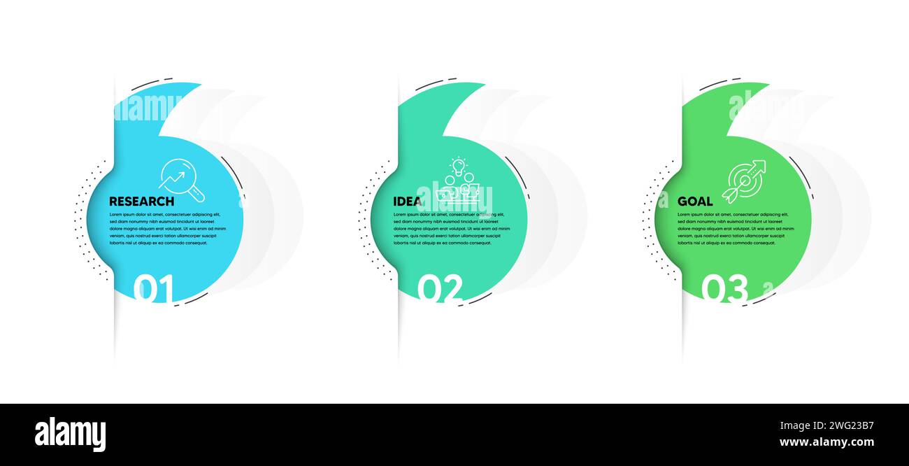 Three quotation bookmark elements. 3 steps concept of business project ...