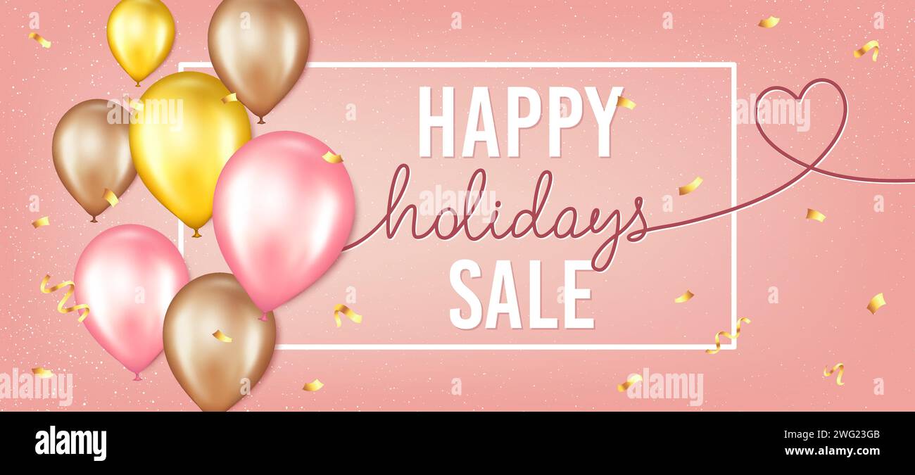 Happy holidays sale promo flyer. Valentine day banner with gold foil ...