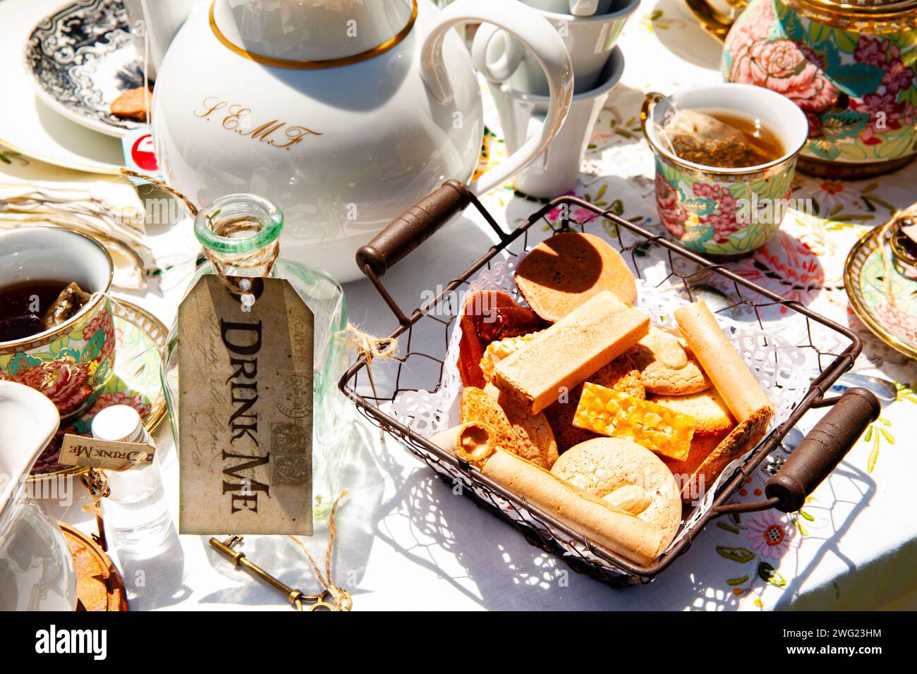 "Bask in the warm glow of a sunny tea setting, featuring an inviting ...