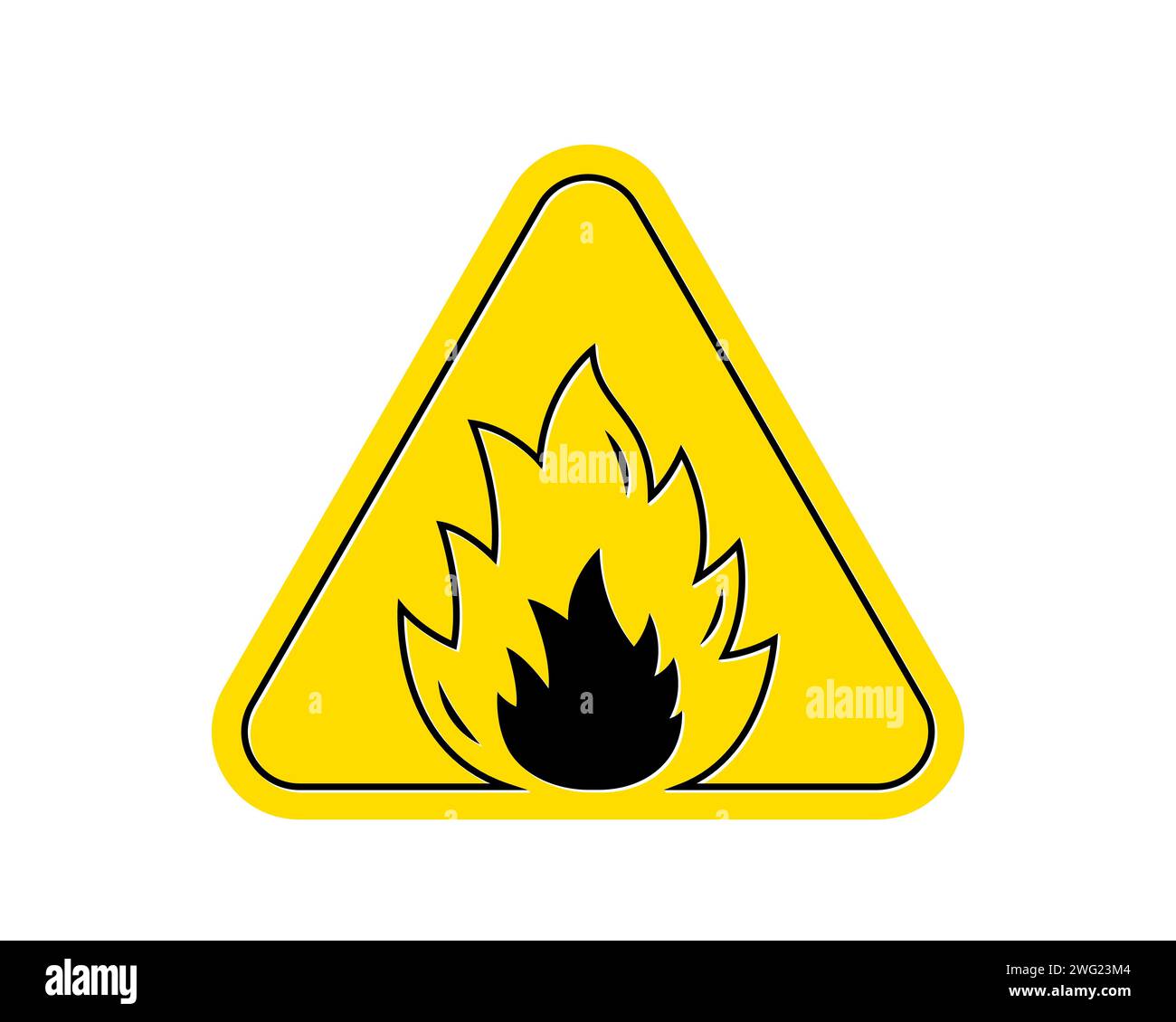 Yellow fire attention icon. Isolated triangle flammable attention sign ...