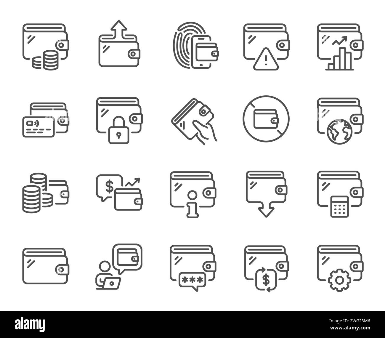 Wallet line icons. Money transfer, Credit card payment, Withdraw funds ...