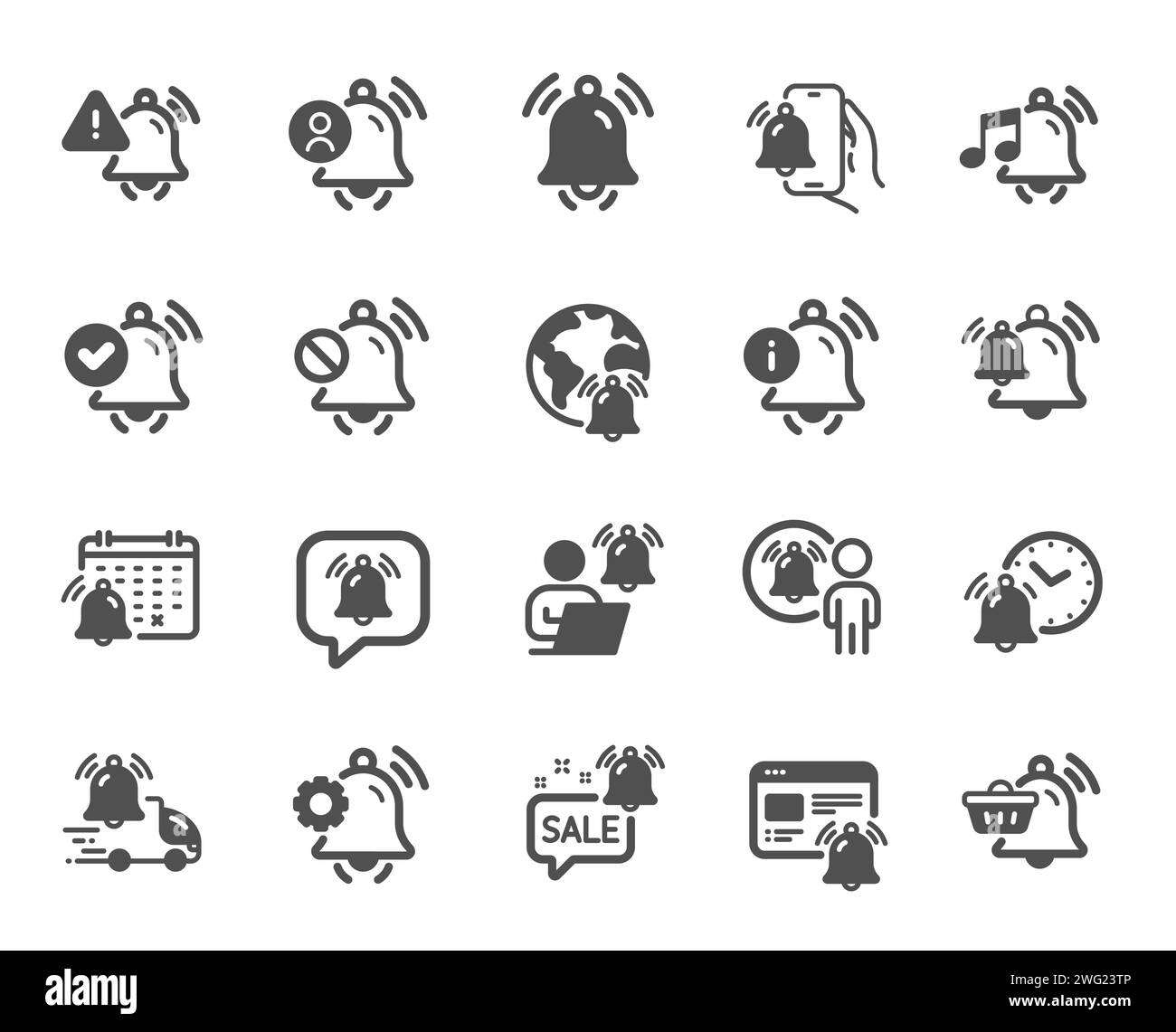 Notification icons. Alarm Clock, Calendar Reminder, Notification Bell ...