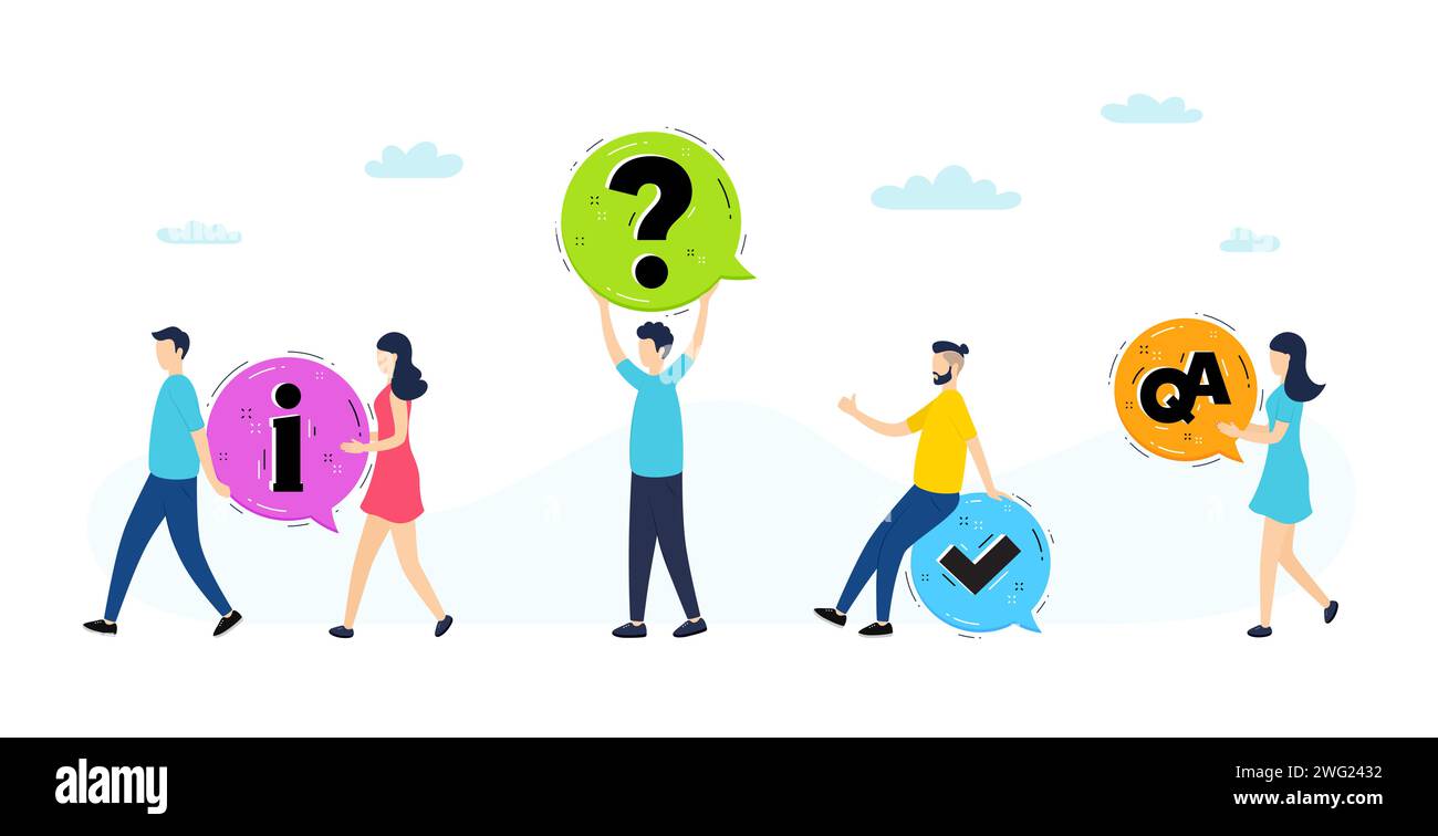 Information, question and answer illustration. Online communication ...