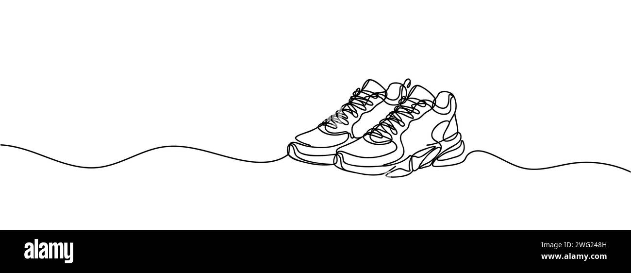 Drawing one continuous line. Sneakers with lacing. Linear style Stock ...