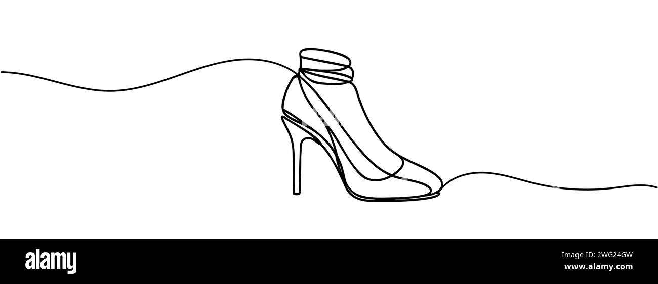 Continuous one line drawing of women's shoes. Shoe linear icon Stock ...