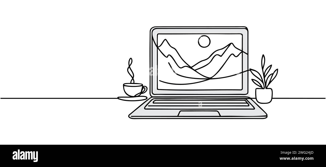 Single line continuous drawing of laptop computer laptop isolated on ...