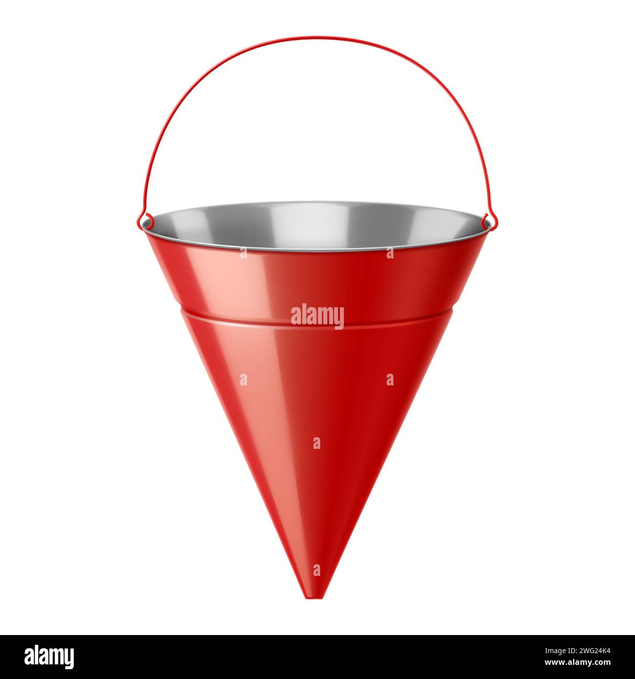 Traditional bright red metal fire bucket isolated on white background ...