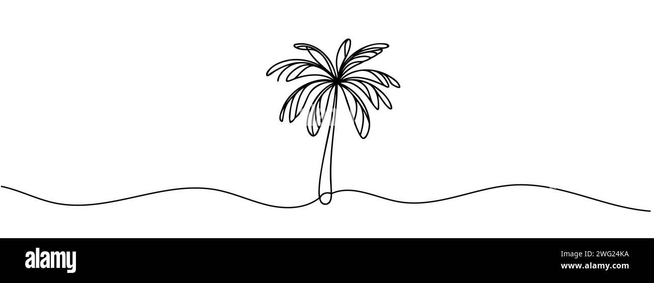 One continuous line drawing of a palm tree. Decorative coconut tree ...