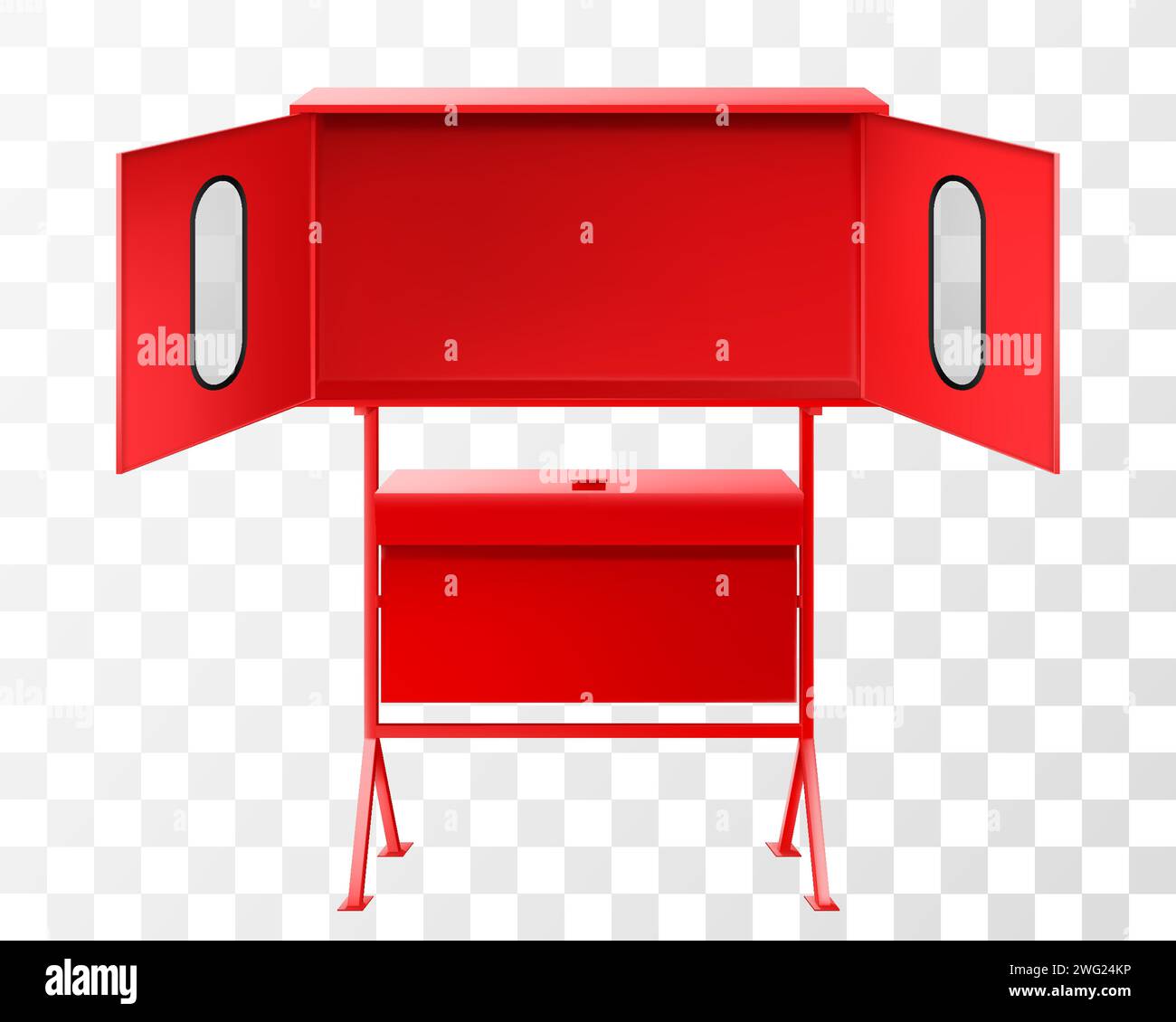 A closed-type fire-fighting equipment stand with a tipping sandbox is ...