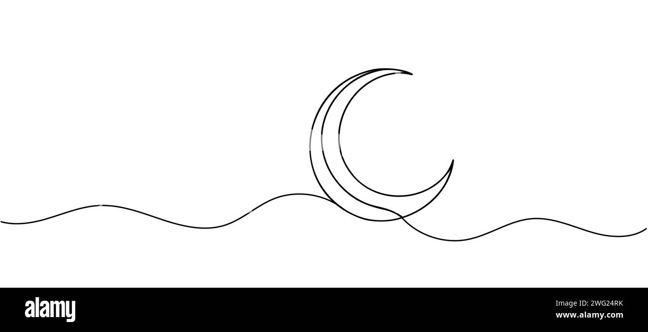 Continuous line drawing of the moon. Background with one line. Vector ...