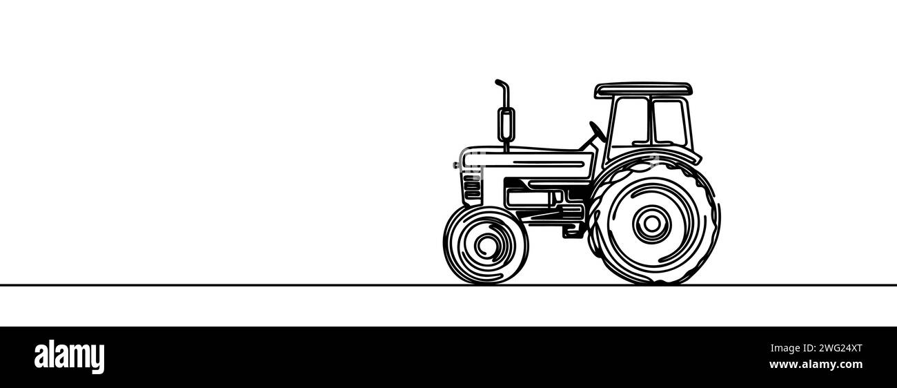 continuous one line drawing of an agricultural utility tractor in ...
