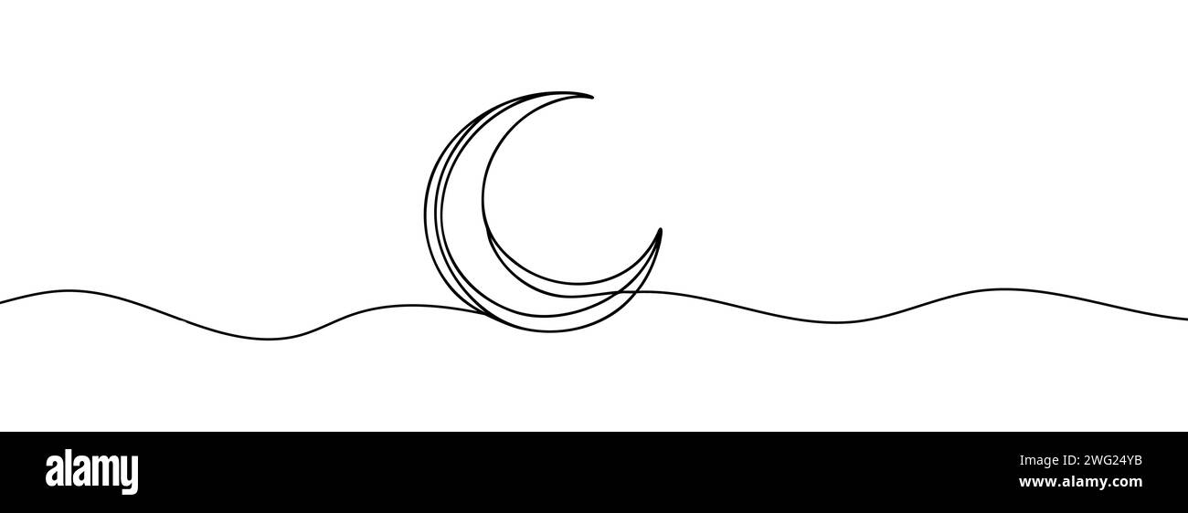 Continuous line drawing of the moon. Background with one line. Vector ...