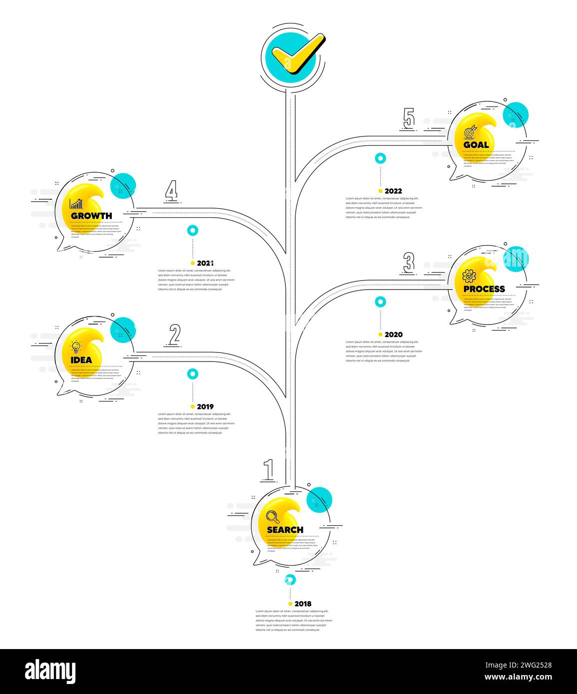Infographic journey 5 steps tree timeline. Idea, growth chart and goal ...
