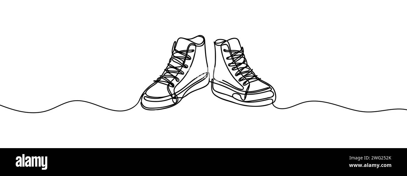 Drawing one continuous line. Sneakers with lacing. Linear style Stock ...
