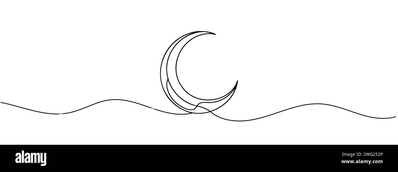 Continuous line drawing of the moon. Background with one line. Vector ...