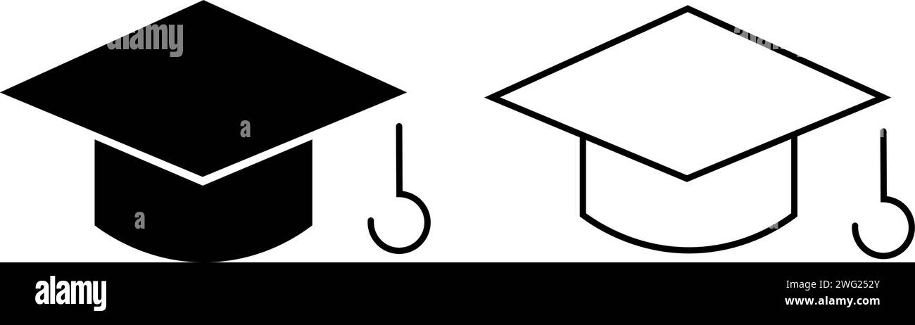 Graduation cap icon. line and glyph version, student hat outline and ...