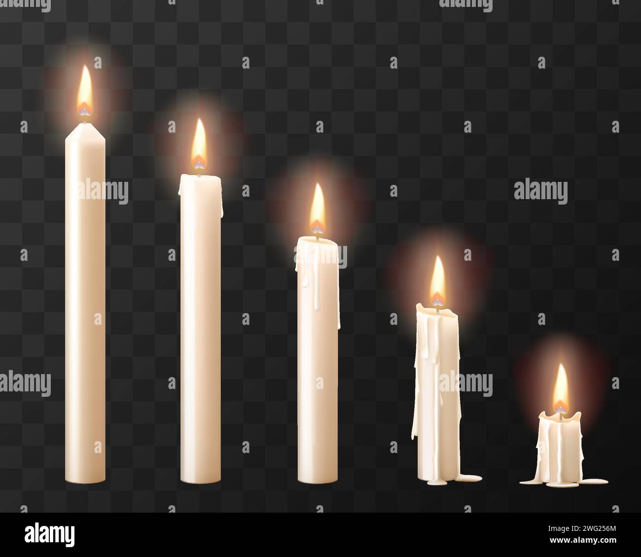 Candle fire set. Realistic burning candles for animation. 3d vector ...