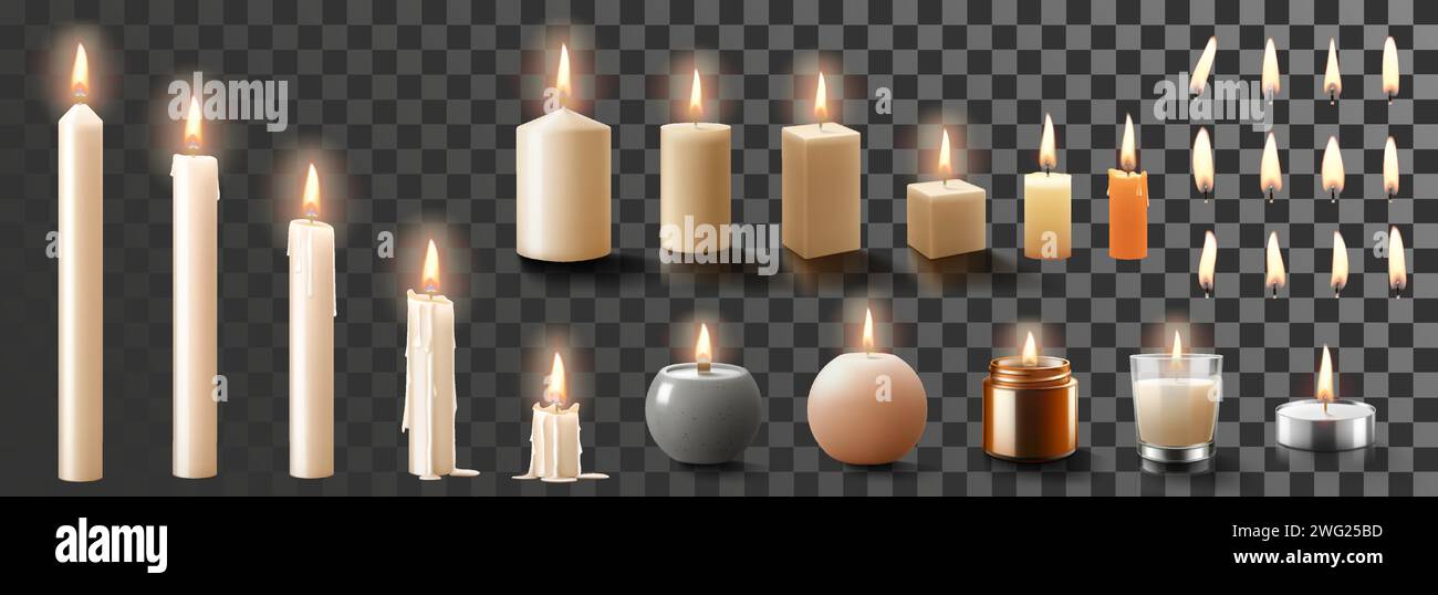 Set of scented wax candles of different sizes and shapes and colors ...