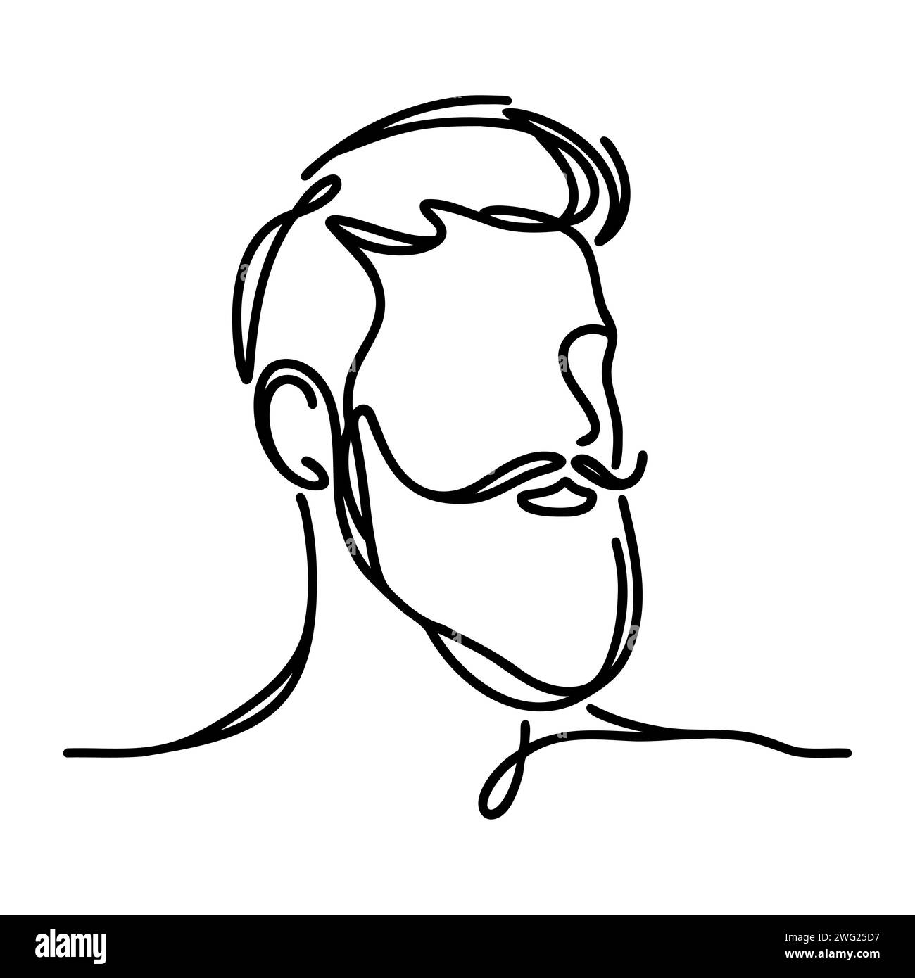 Continuous one line drawing of man portrait. Hairstyle. Fashionable men ...