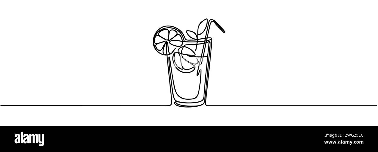 Continuous one line drawing of lemonade on white background Stock ...