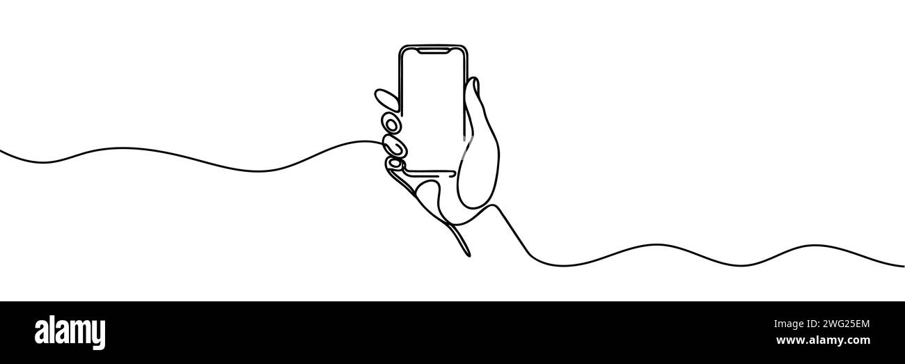 Continuous one line drawing In his hand phone smartphone Stock Vector ...