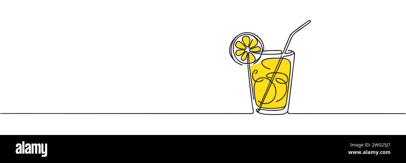Continuous one line drawing of lemonade on white background Stock ...