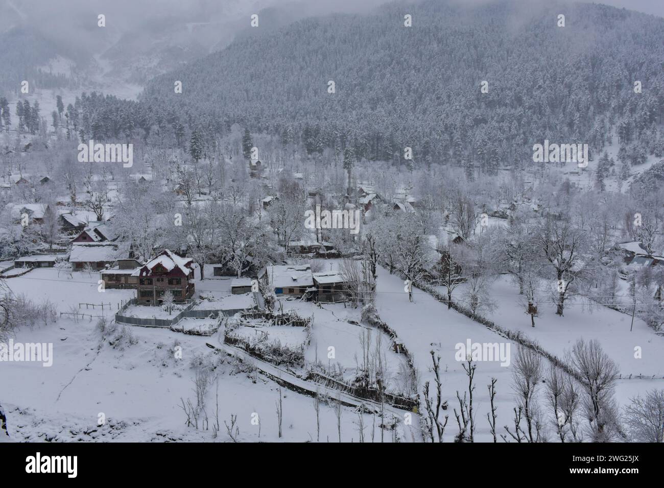 General view of snow covered residential houses during the season first ...