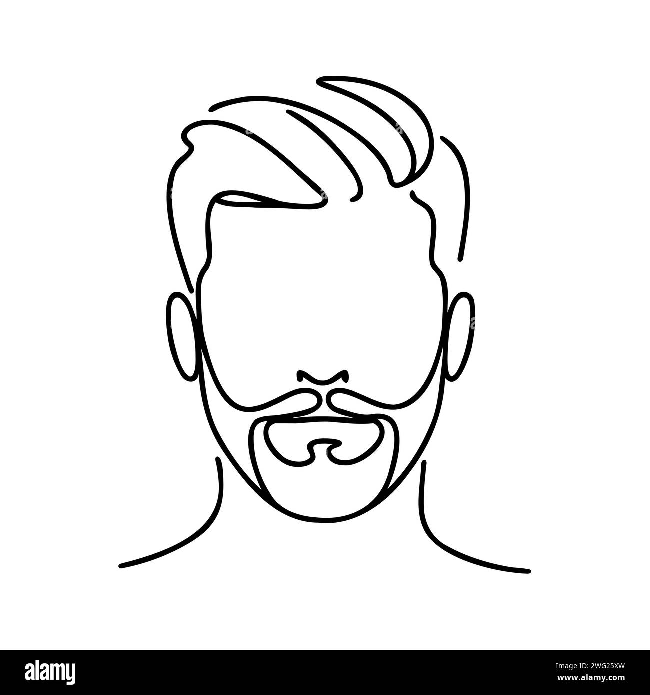 Continuous one line drawing of man portrait. Hairstyle. Fashionable men ...