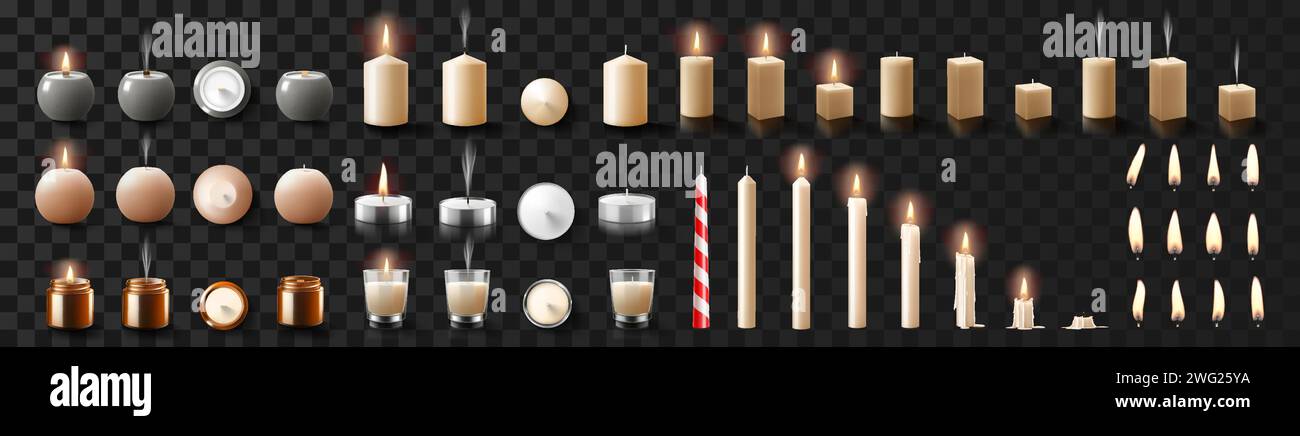 Set of scented wax candles of different sizes and shapes and colors ...