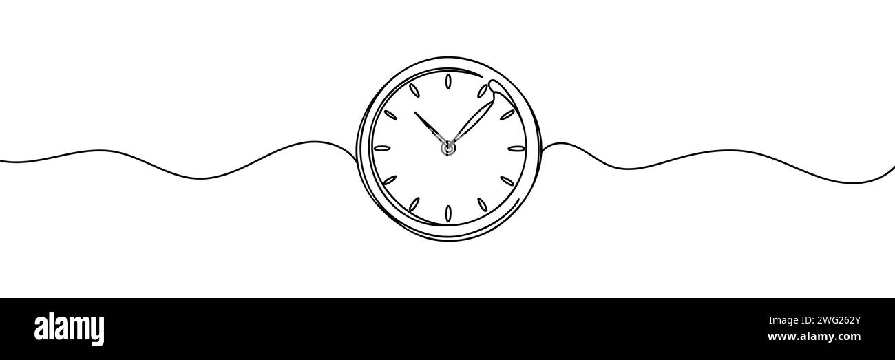 Continuous one line drawing clock icon with doodle handdrawn style ...