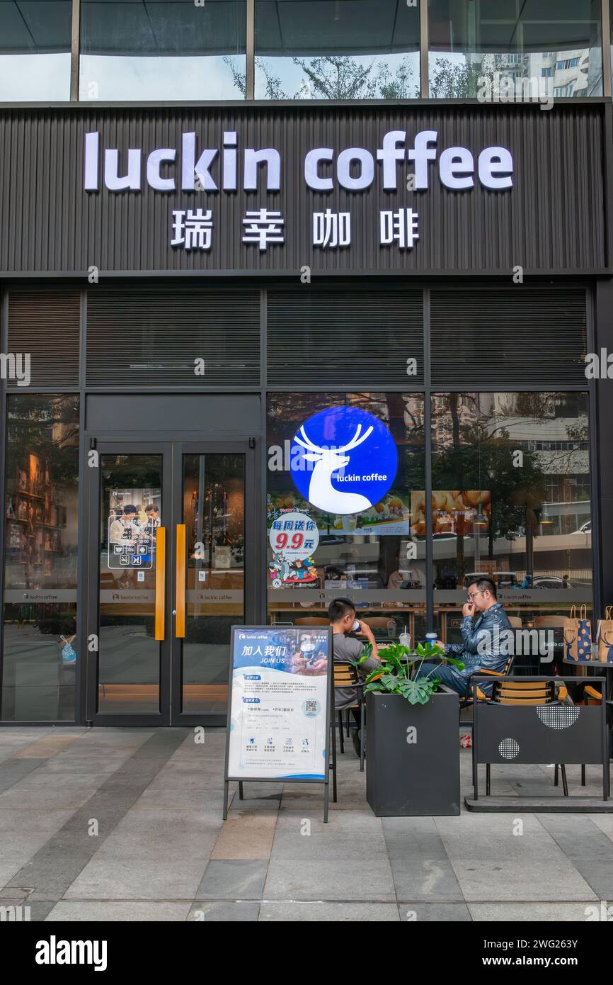 GuangZhou GuangDong China-January 18 2024:Luckin Coffees retail shop at ...