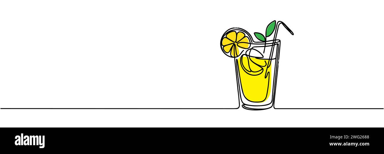Continuous one line drawing of lemonade on white background Stock ...