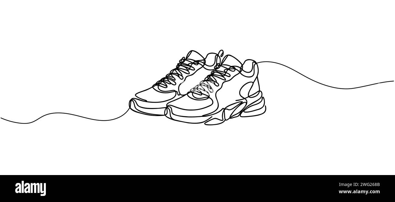 Drawing one continuous line. Sneakers with lacing. Linear style Stock ...