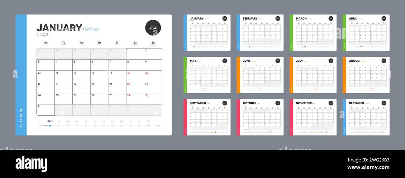 Calendar template for 2022 year. Annual diary planner schedule in ...