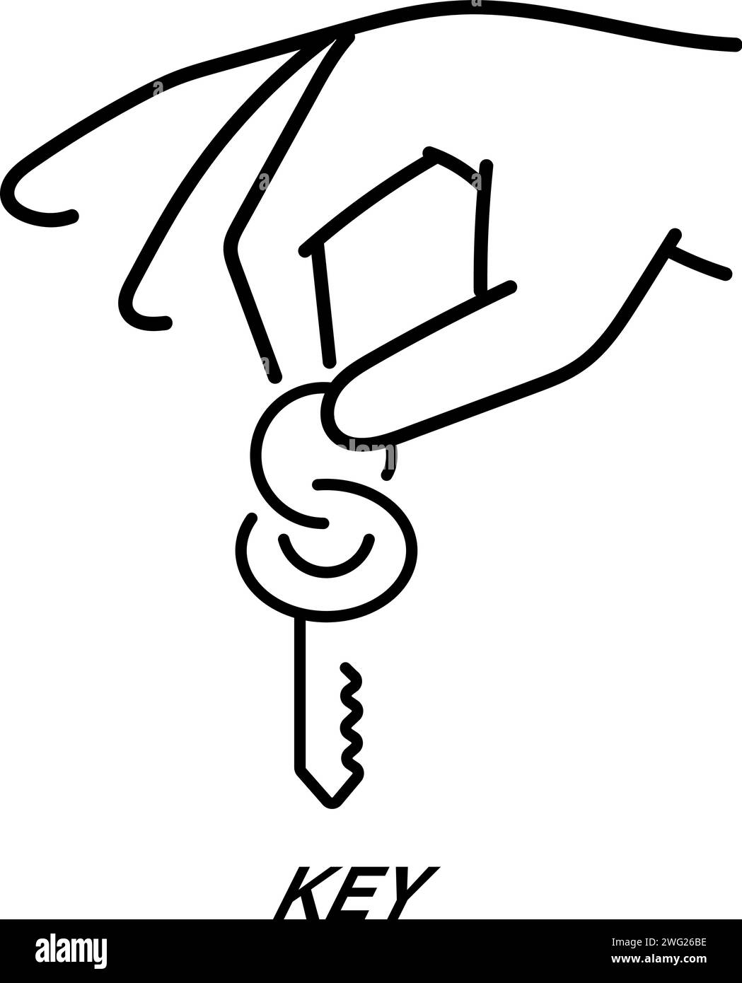 Hand holding key editable stroke outline icon isolated on white ...