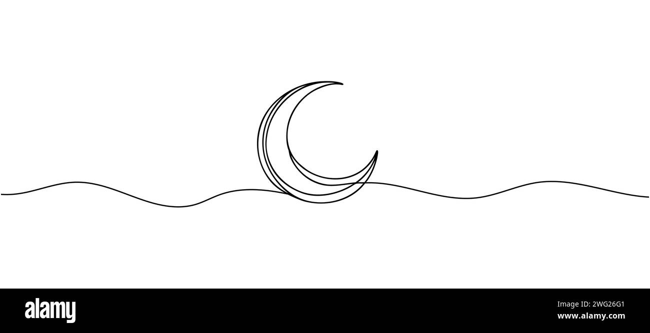 Continuous line drawing of the moon. Background with one line. Vector ...