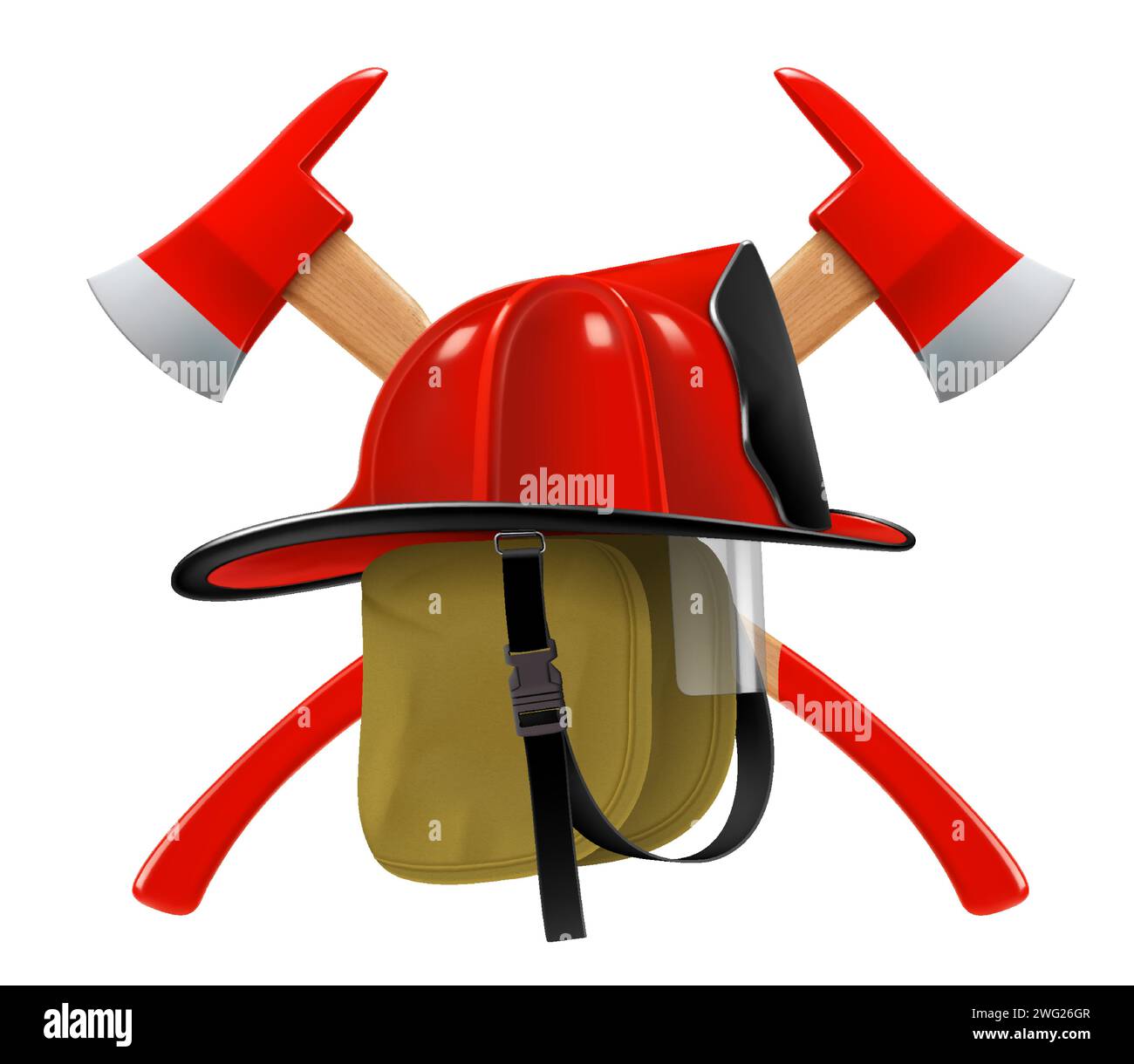 Firefighter helmet or red firefighter hat and two crossed axes isolated ...