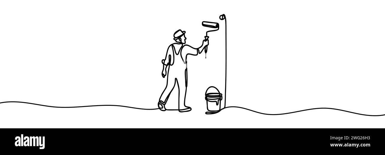 One Continuous Line Draws A Microscope Drawing The Wall With A Roller