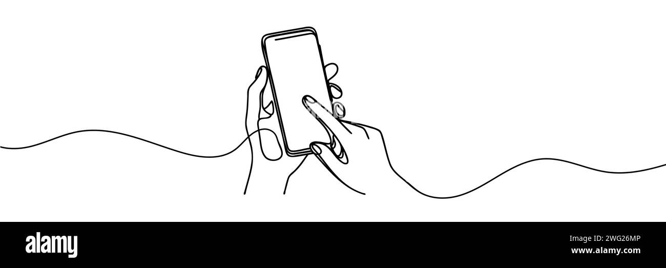 Continuous one line drawing In his hand phone smartphone Stock Vector ...