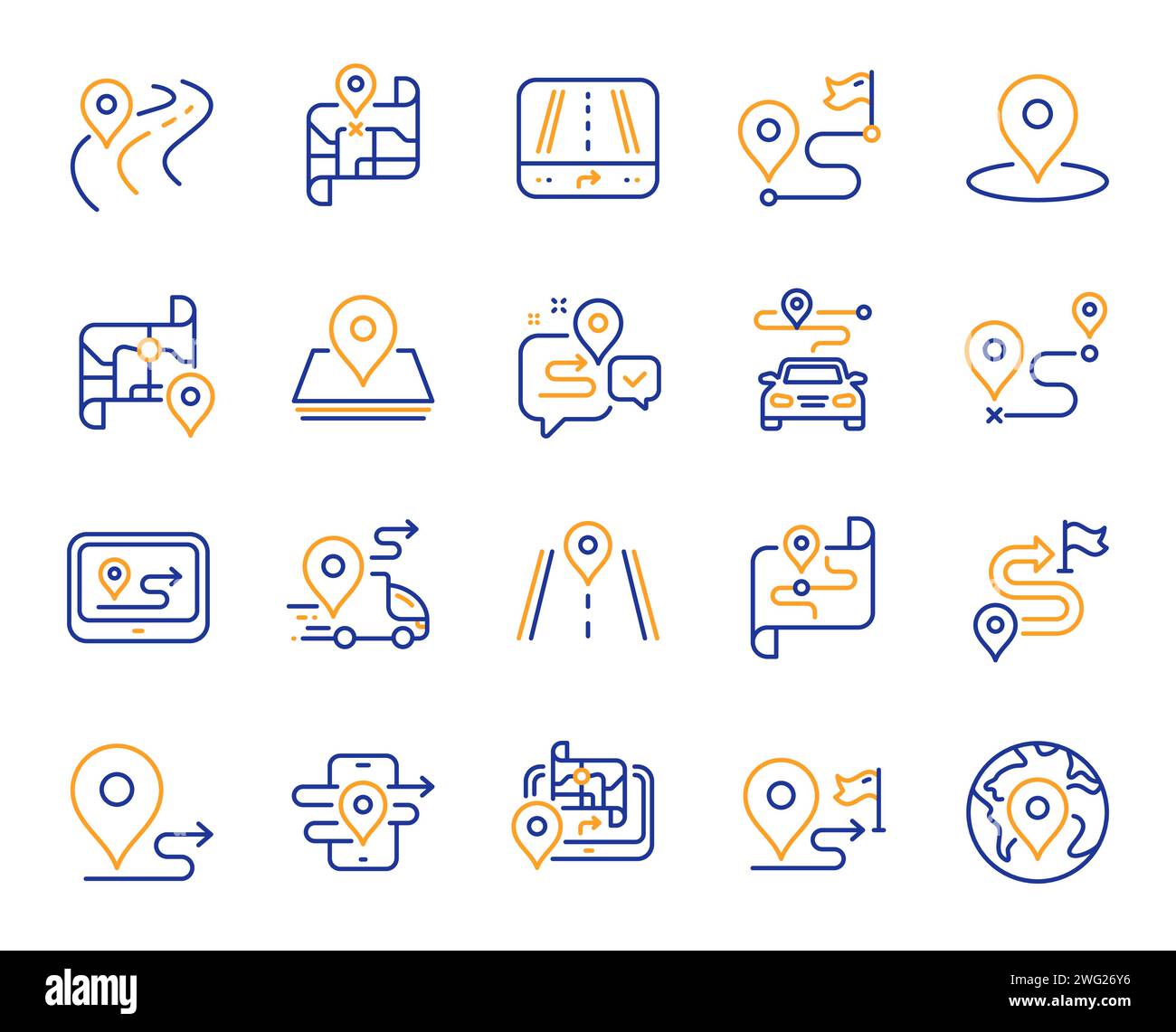 Road map line icons. Journey path, Route map and Trip distance icons. Vector Stock Vector Image ...